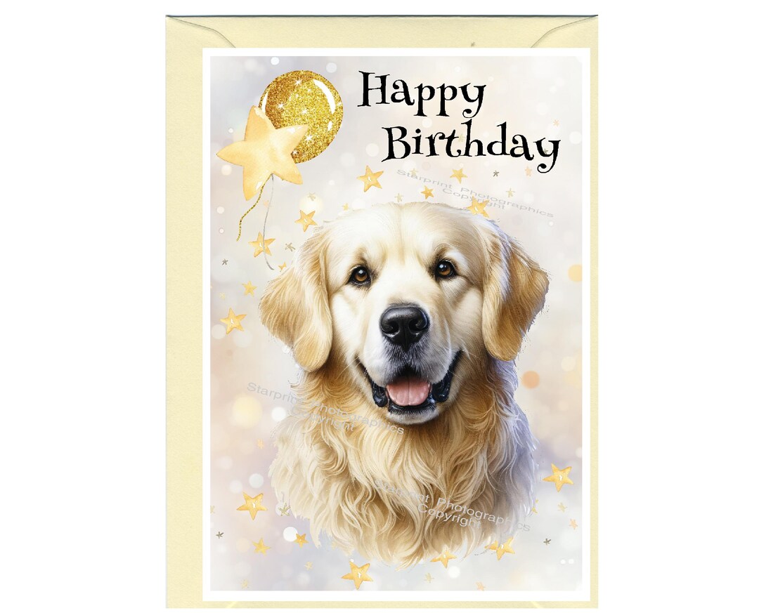Golden Retriever Dog "happy Birthday" Card (6" X 4") With Envelope ...