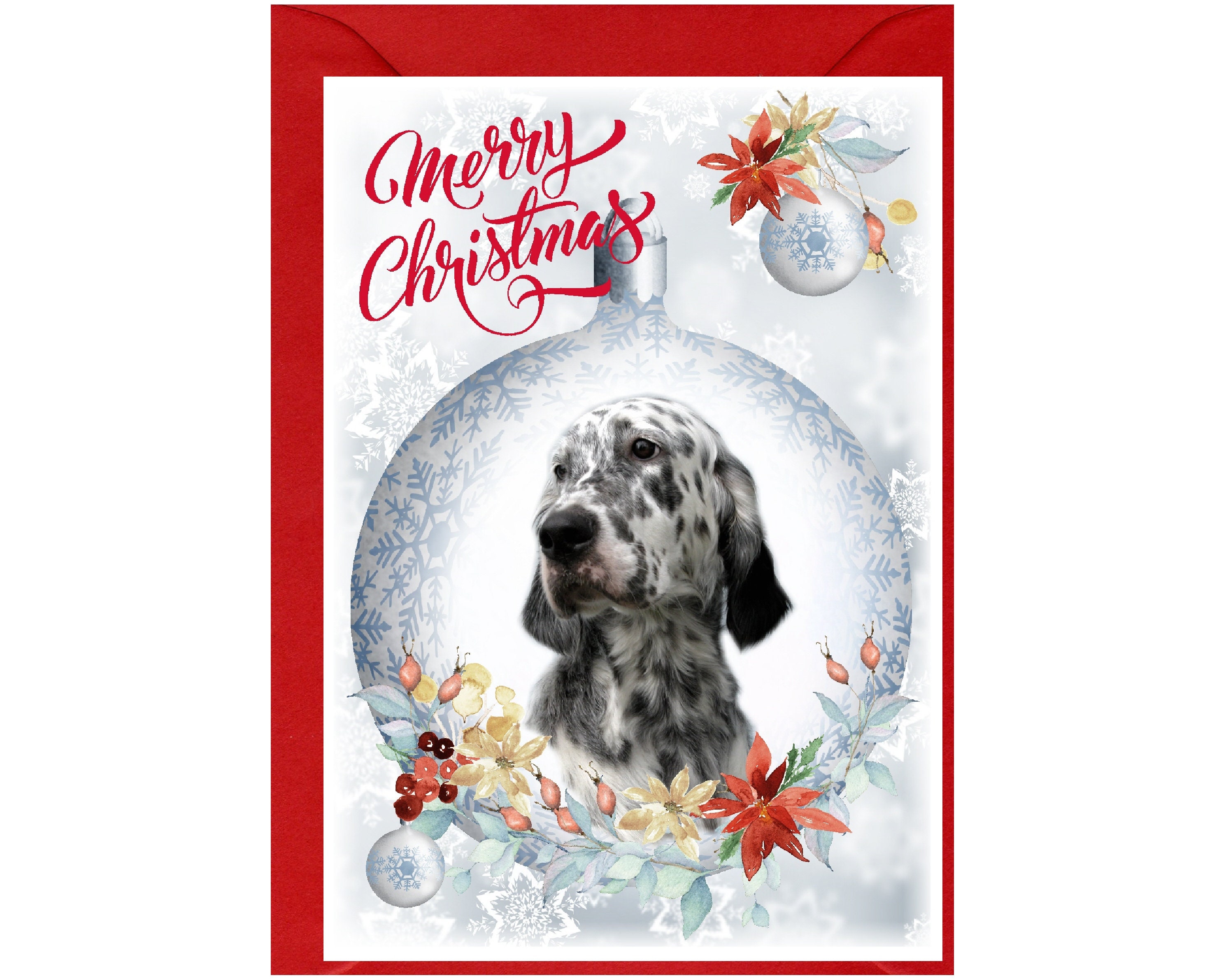 English Setter Dog Christmas Card (6" X 4") Blank Inside - With ...