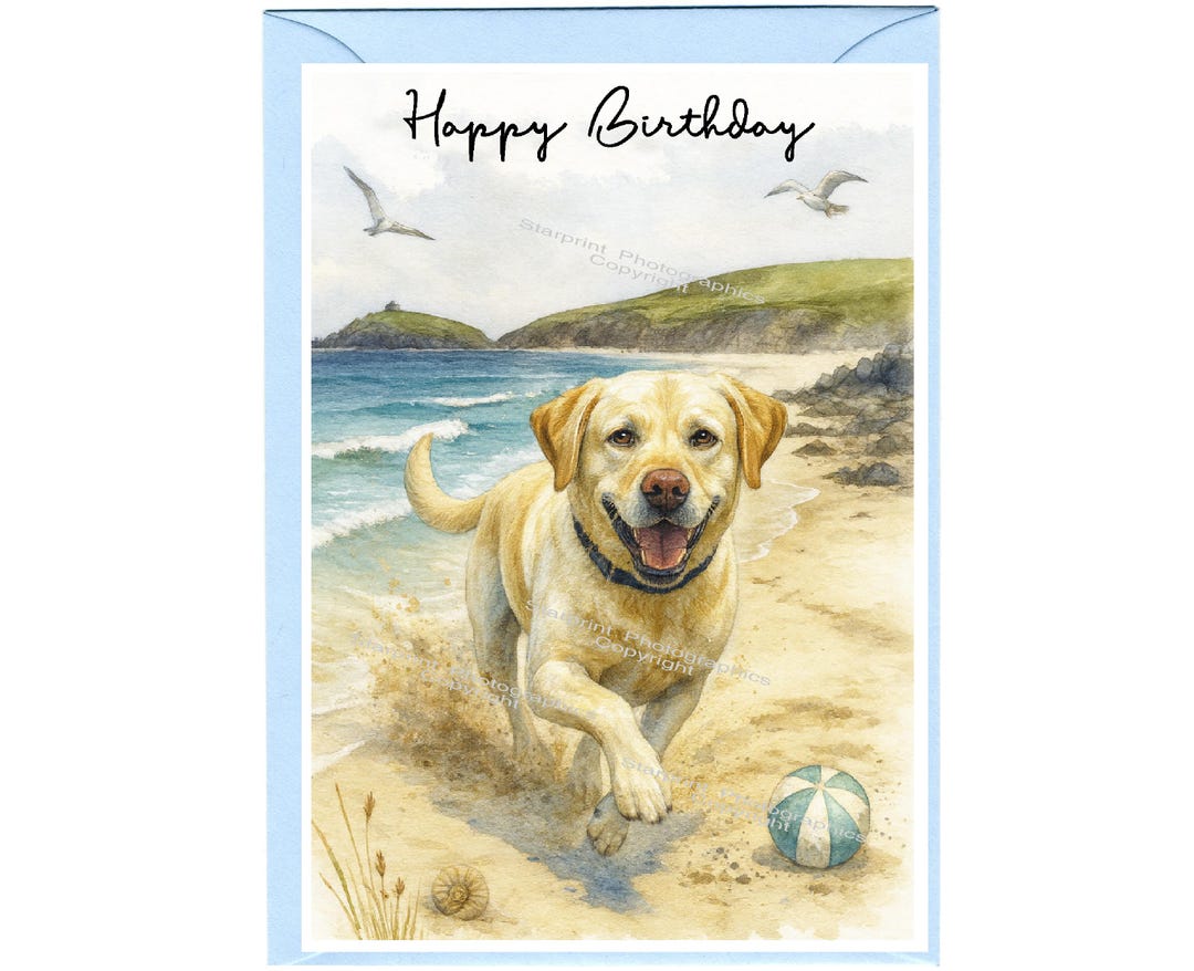 Labrador Retriever (yellow/golden) Dog "happy Birthday" Card (6" X 4 ...