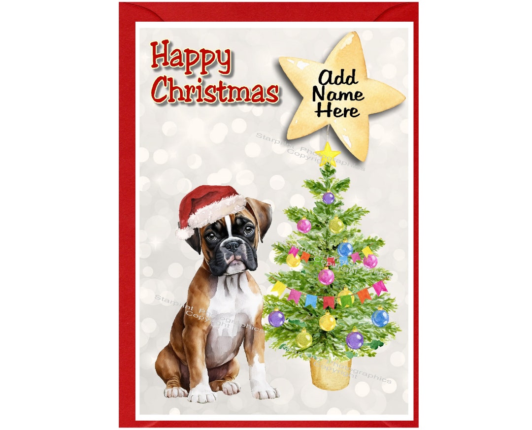 Personalised Boxer Dog Christmas Card (6" X 4") Blank Inside - With ...