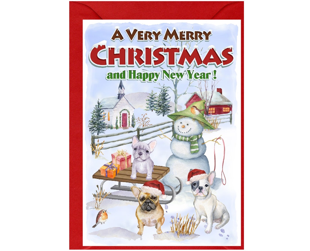 French Bulldog Christmas Card (6" X 4") Blank Inside - With Envelope ...