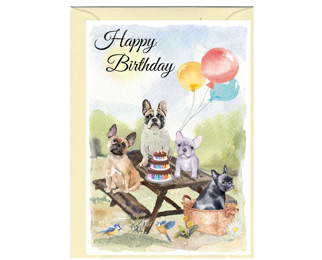 French Bulldog / Frenchie Dog "happy Birthday" Card (6"x 4") With ...
