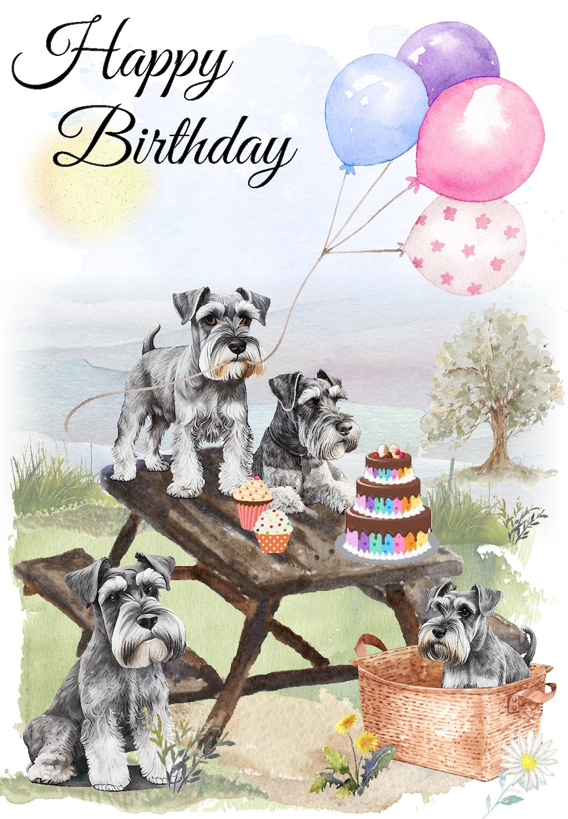Miniature Schnauzer Dog happy Birthday Card - Etsy UK