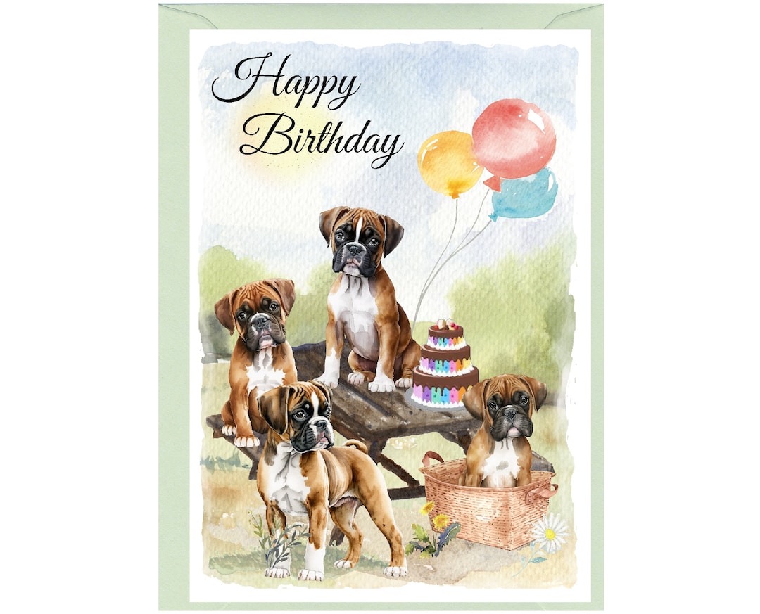 Boxer Dog "happy Birthday" Card (6" X 4") With Envelope - Blank Inside ...