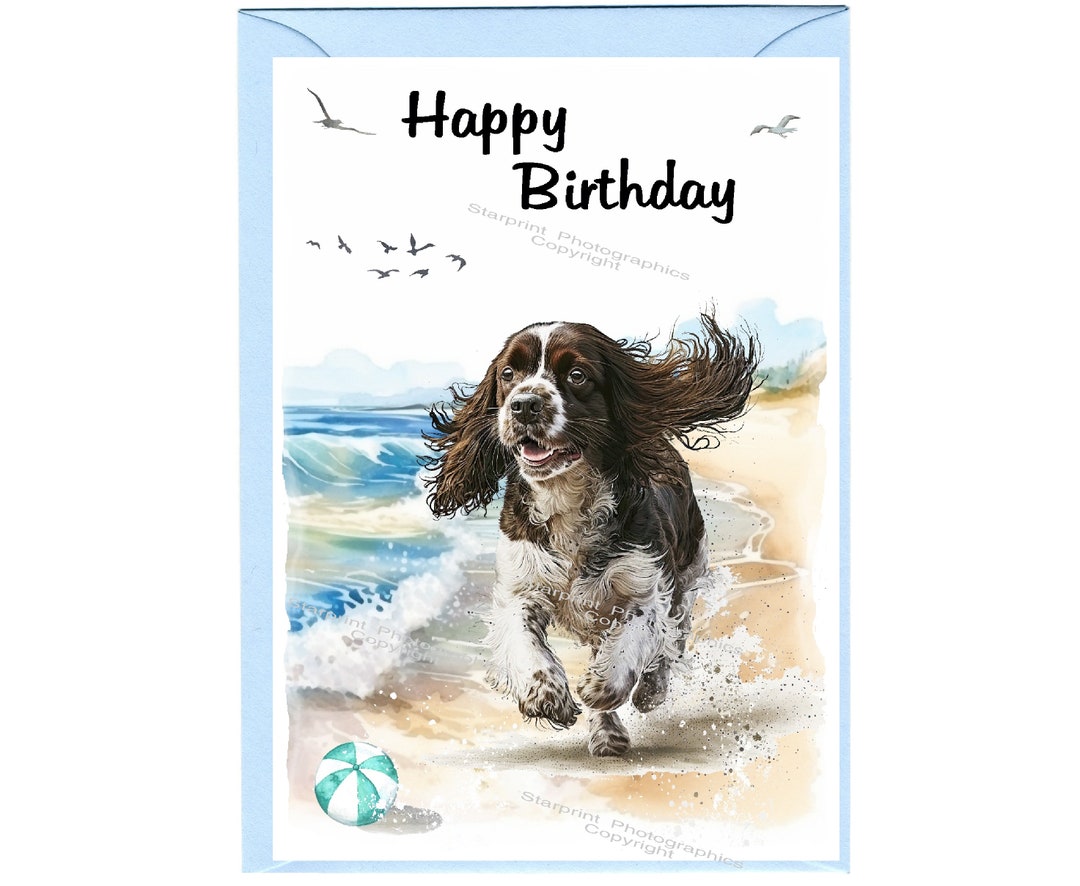 English Springer Spaniel Dog "happy Birthday" Card (6"x 4") With ...
