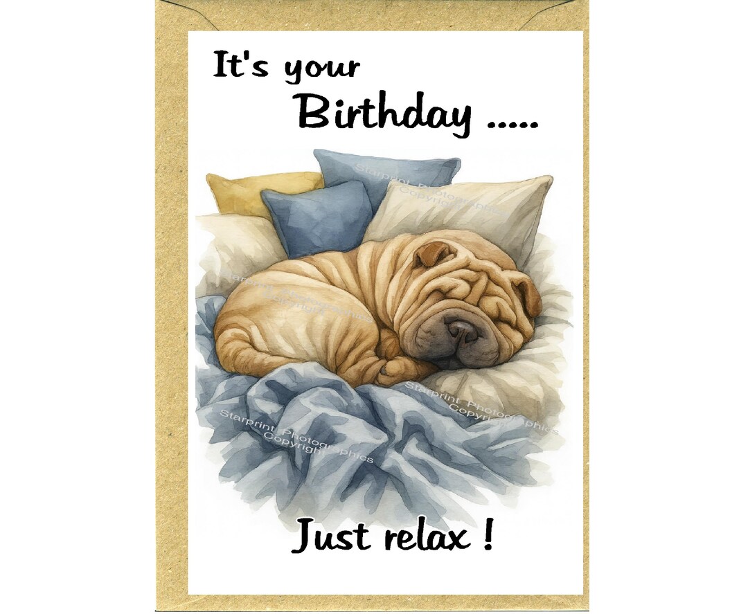 Shar Pei Dog Birthday Card (6"x 4") With Envelope. Blank Inside for ...