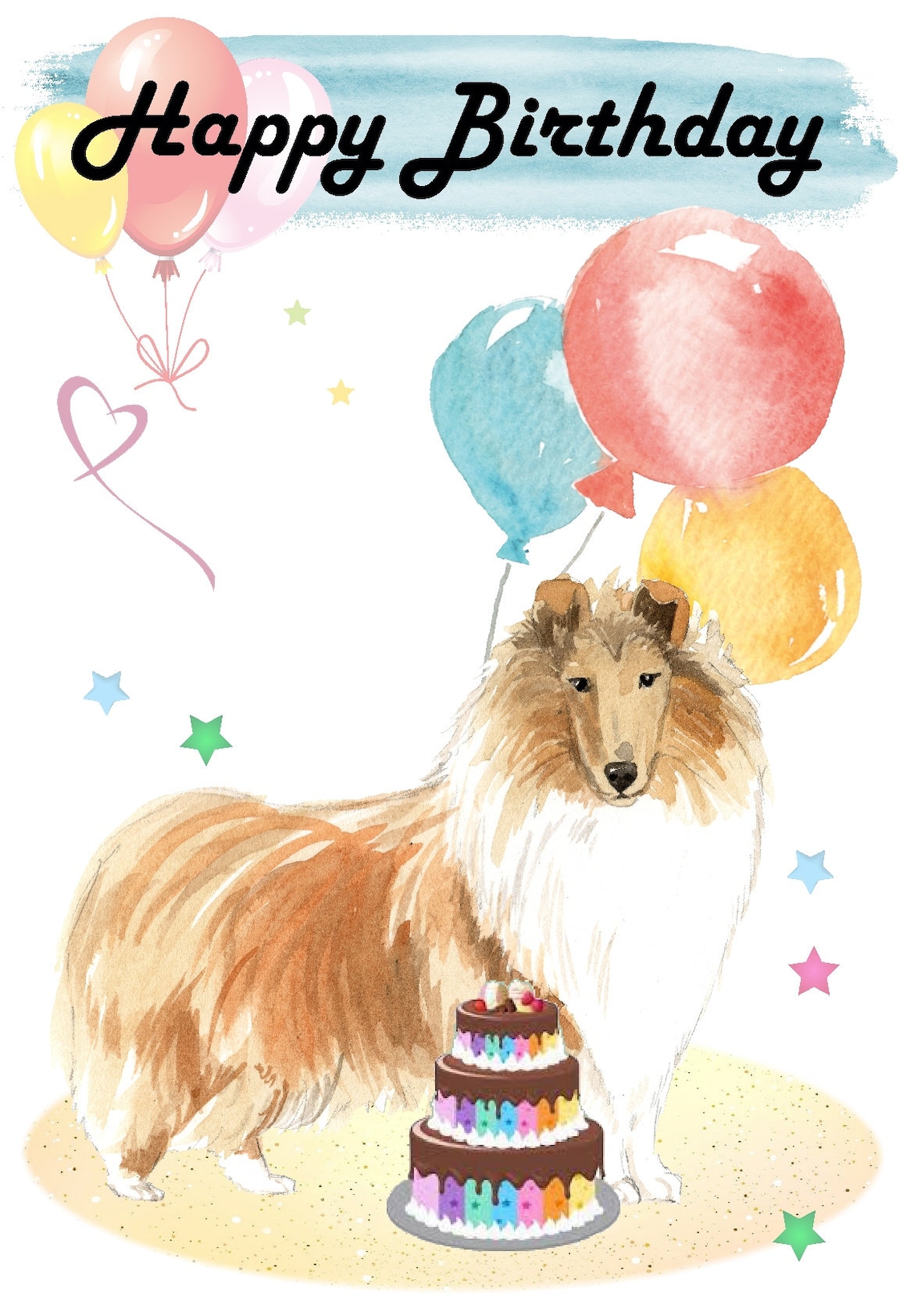Rough Collie Dog "happy Birthday" Card (6"x 4") With Envelope. Blank ...