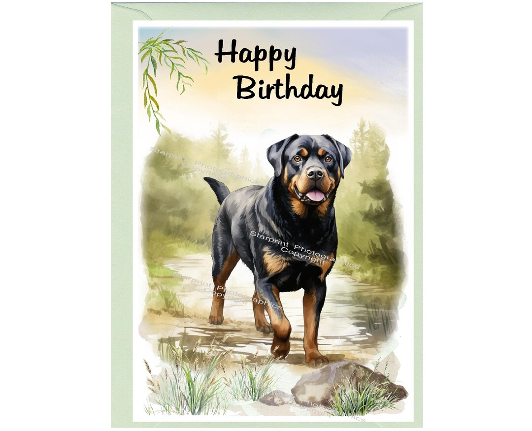 Rottweiler Dog "happy Birthday" Card (6"x 4") With Envelope. Blank ...