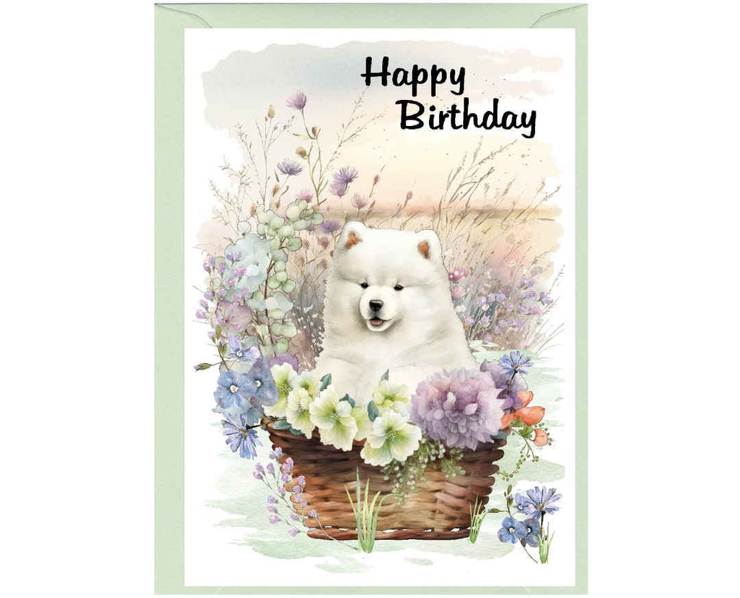 Samoyed Dog "happy Birthday" Card (6" X 4") With Envelope - Blank ...