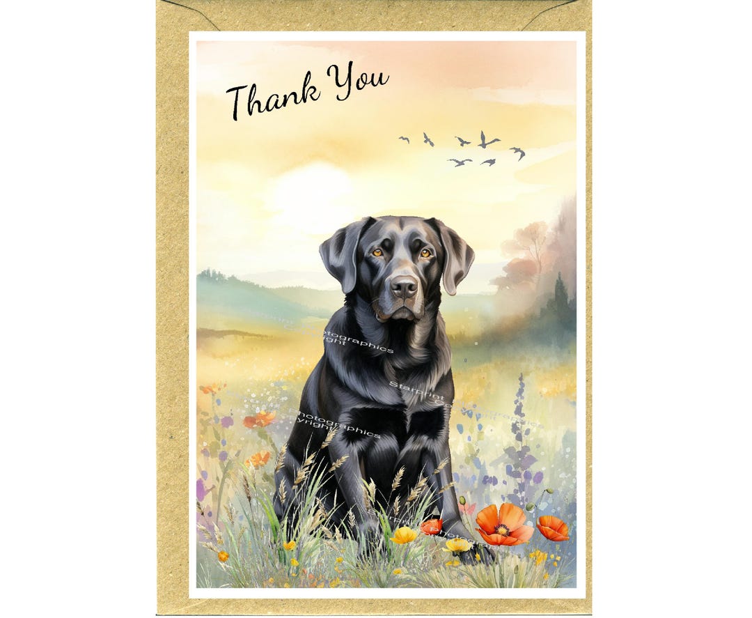 Labrador Retriever Black Dog "thank You" Card (6" X 4") With Envelope ...