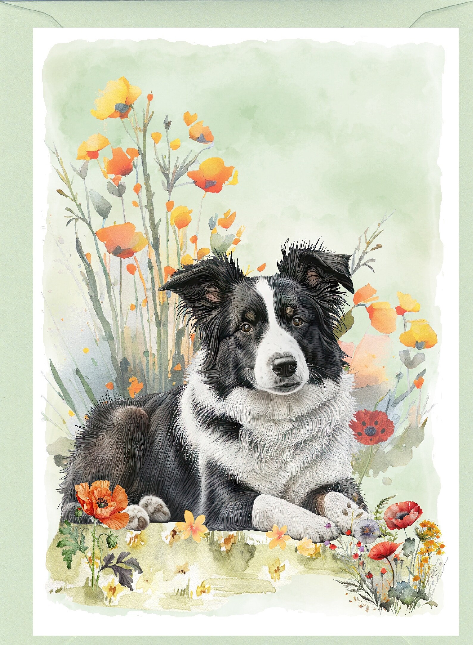 Personalised Border Collie Dog Greetings Card /notelet (6" X 4") With ...