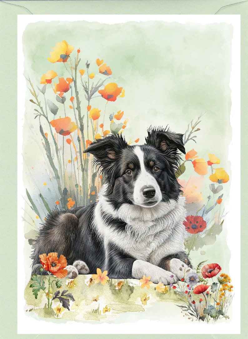 Personalised Border Collie Dog Greetings Card /notelet (6" X 4") With ...