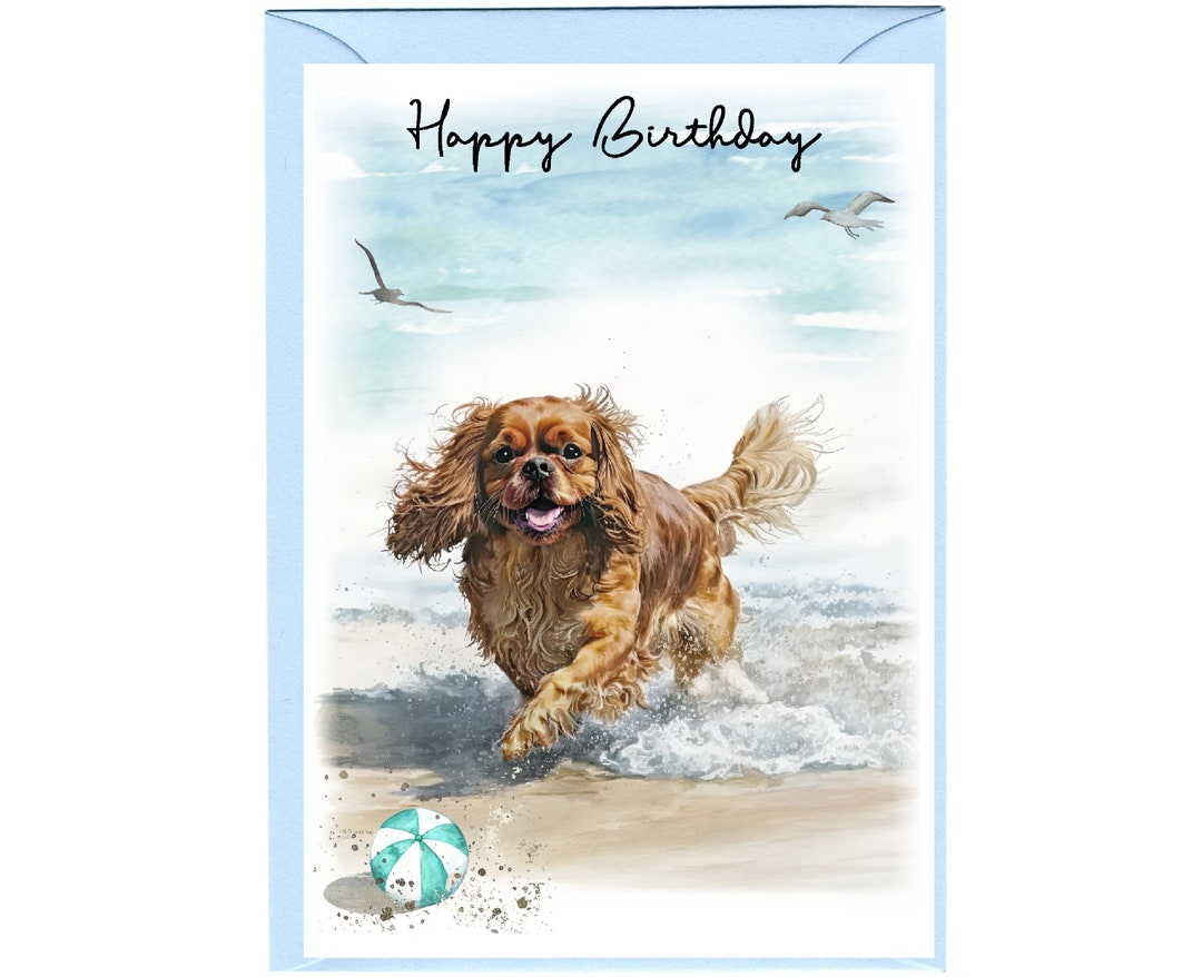Cavalier King Charles Spaniel (ruby) Dog "happy Birthday" Card (6" X 4 ...