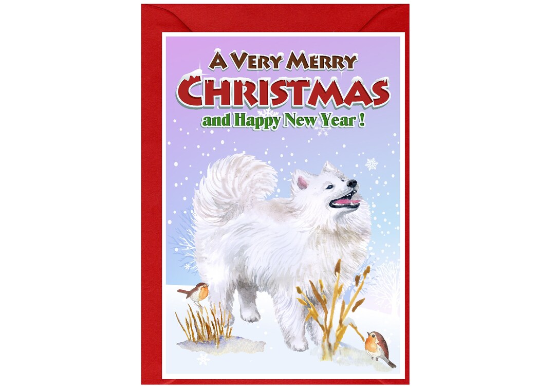 Samoyed Dog Christmas Card (6" X 4") Blank Inside - With Envelope ...