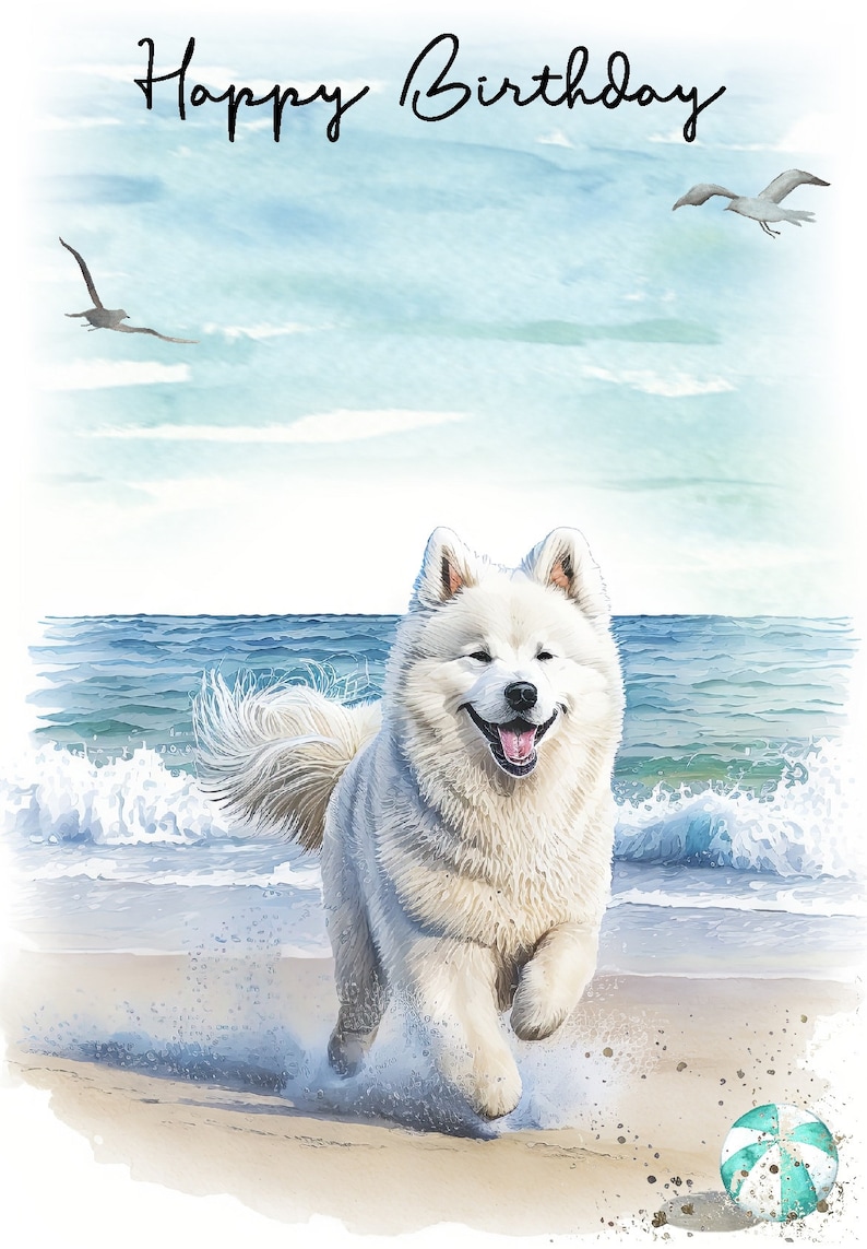 Samoyed Dog "happy Birthday" Card (6" X 4") With Envelope - Blank ...