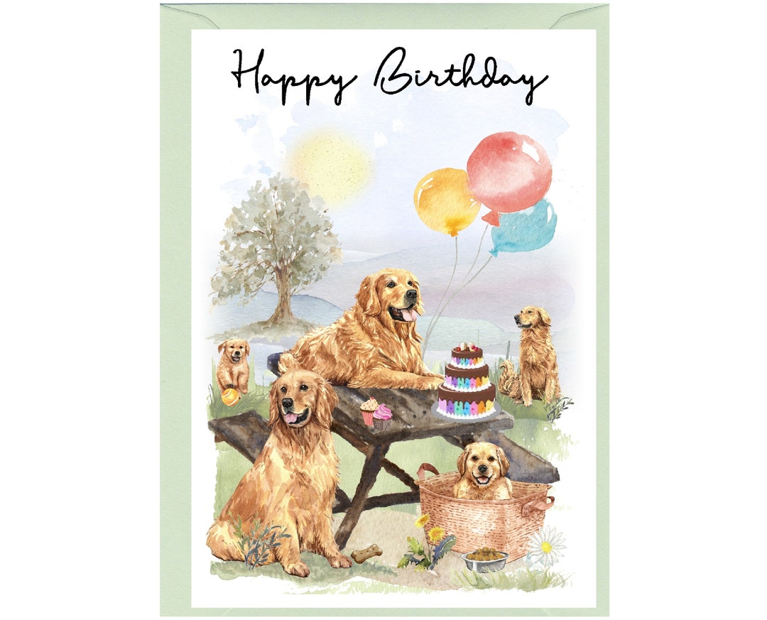 Golden Retriever Dog "happy Birthday" Card (6" X 4") With Envelope ...