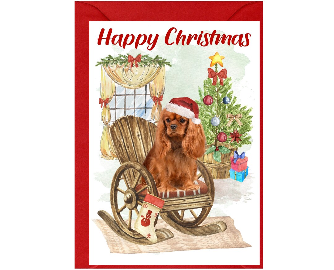 Cavalier King Charles Spaniel (ruby) Dog Christmas Card (6" X 4") Blank ...