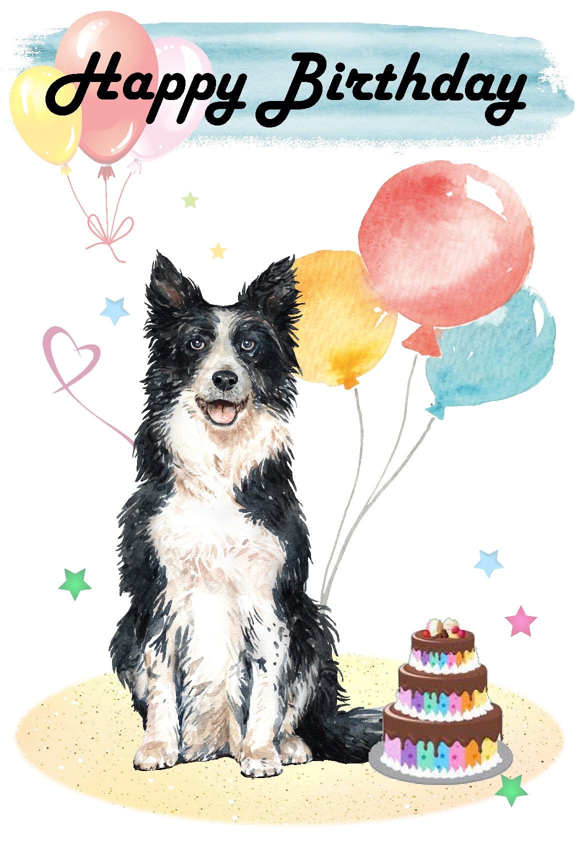 Border Collie Dog happy Birthday Card 6 X - Etsy UK