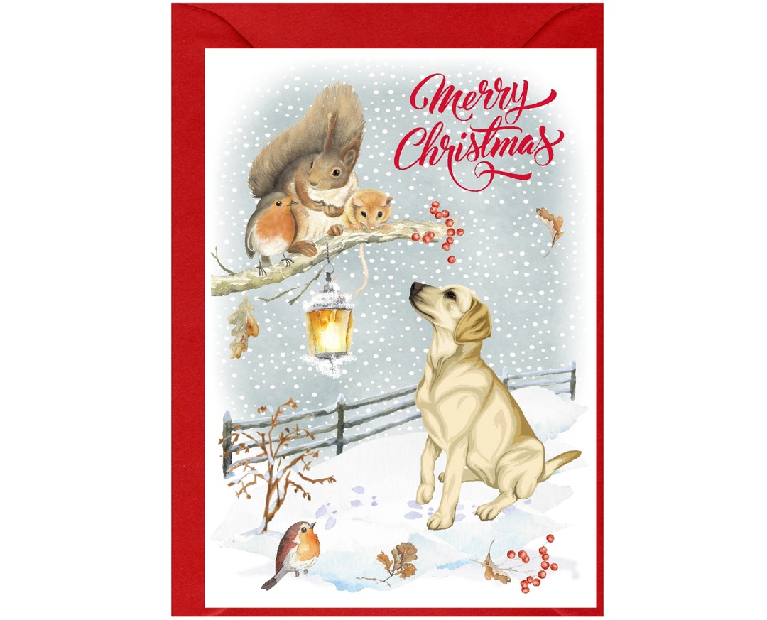 Yellow Labrador Retriever Dog Christmas Card (6" X 4") Blank Inside ...