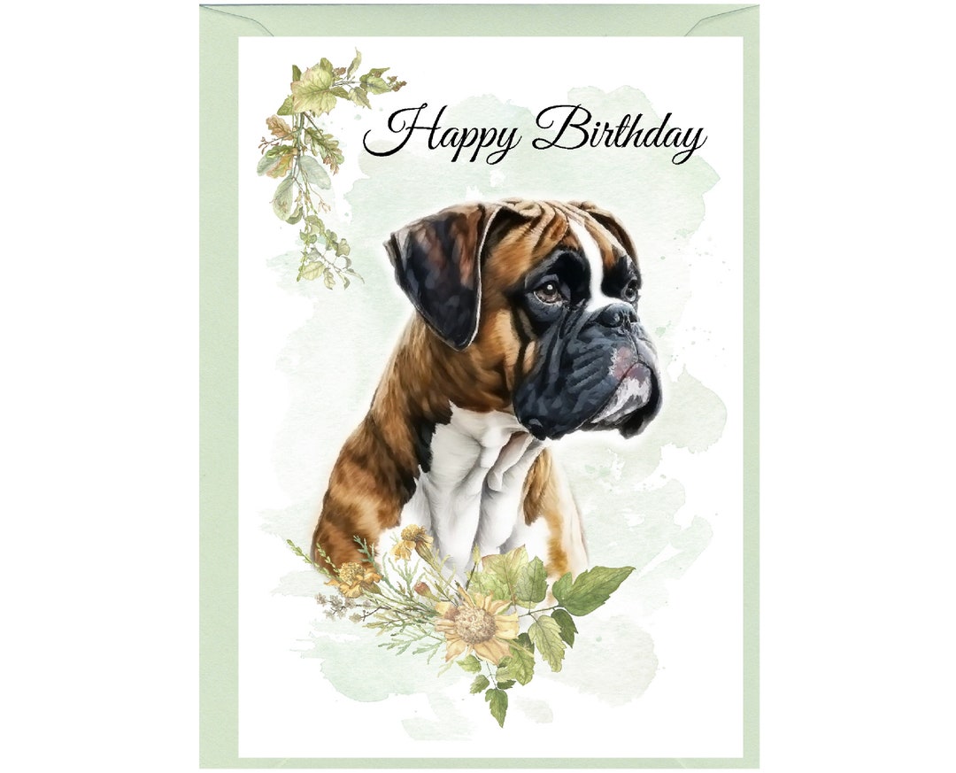 Boxer Dog "happy Birthday" Card (6" X 4") With Envelope - Blank Inside ...