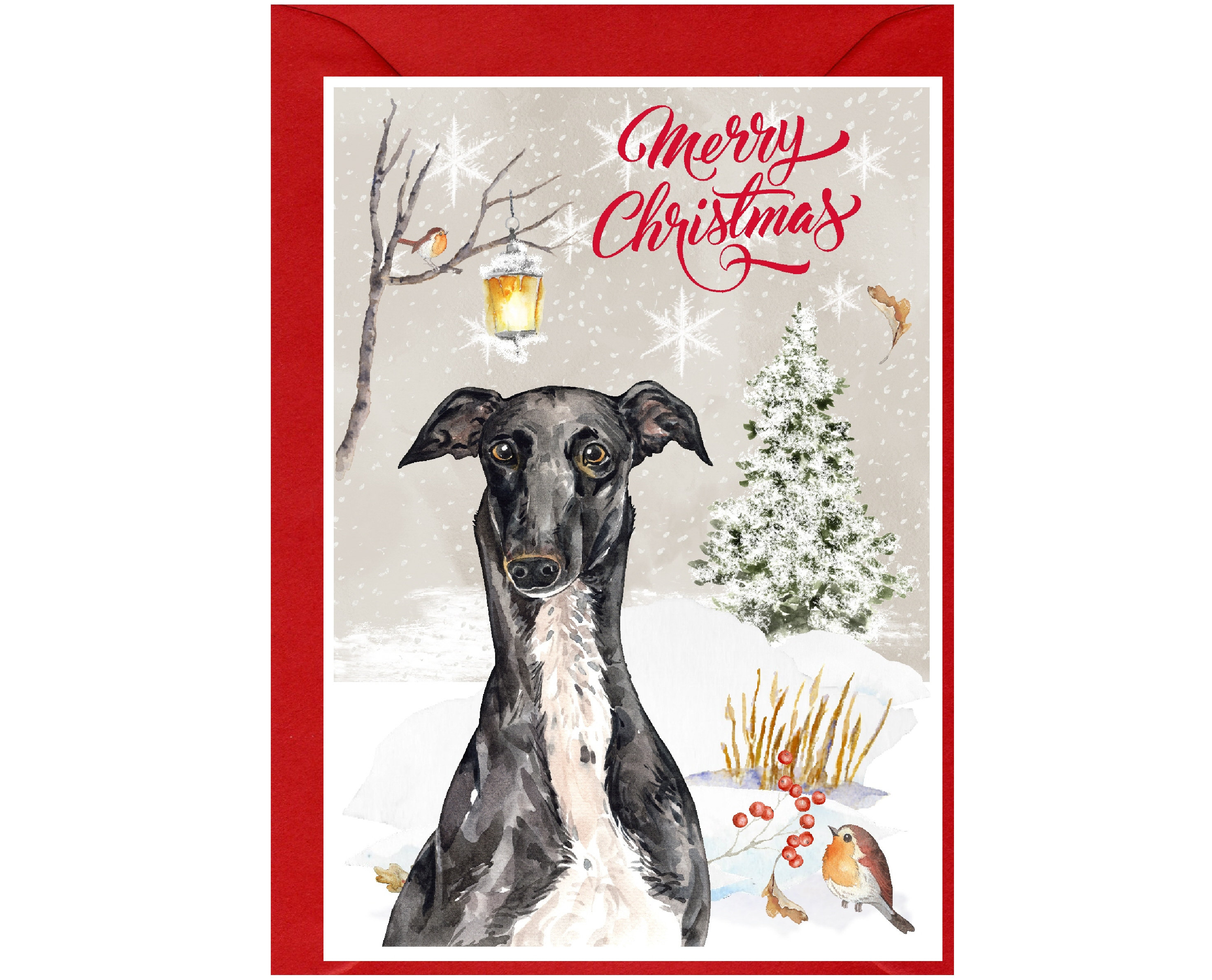Greyhound Dog Christmas Card (6" X 4") Blank Inside - With Envelope ...