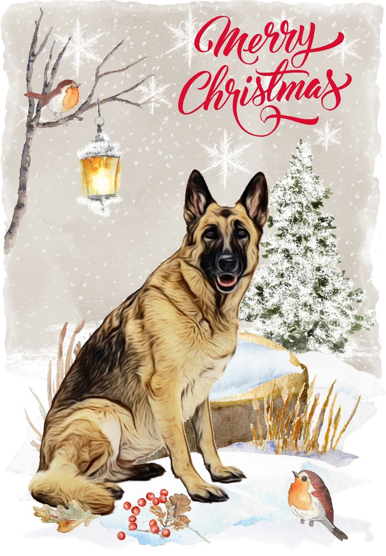 German Shepherd Dog Christmas Card (6" X 4") Blank Inside - With ...
