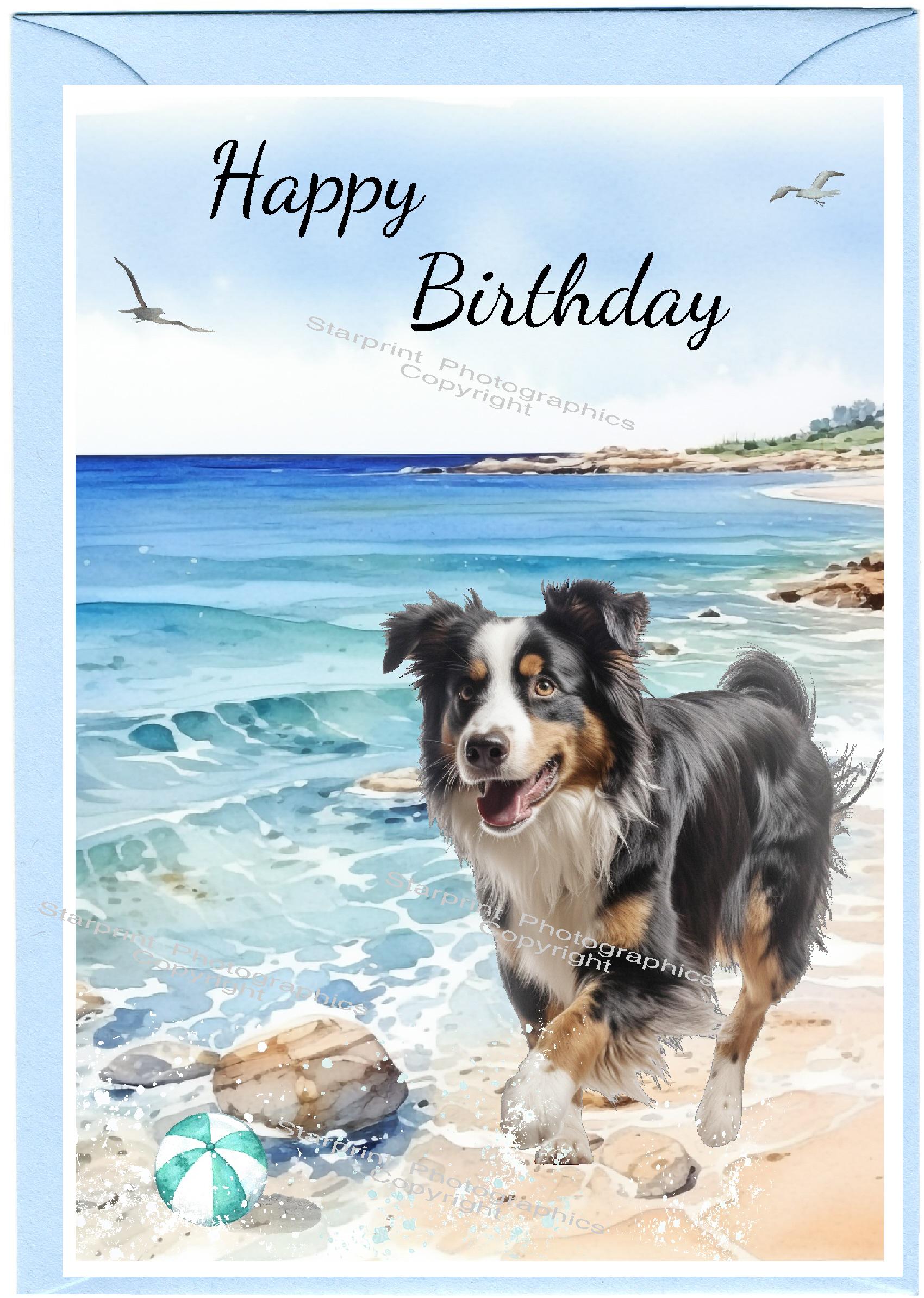 Australian Shepherd Dog "happy Birthday" Card (6"x 4") With Envelope ...