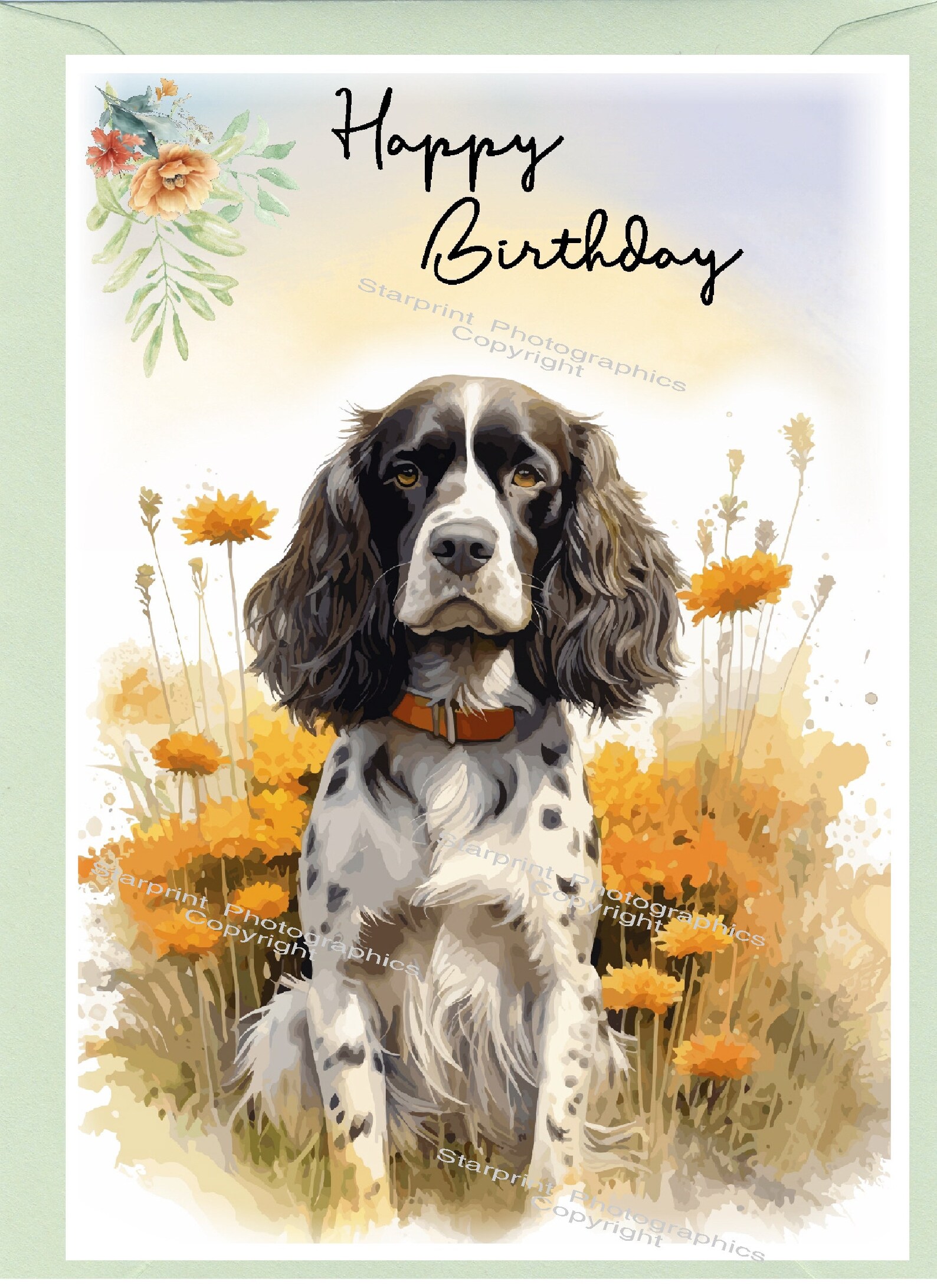 English Springer Spaniel Dog "happy Birthday" Card (6"x 4") With ...