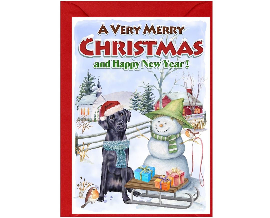 Black Labrador Retriever Dog Christmas Card (6" X 4") Blank Inside ...