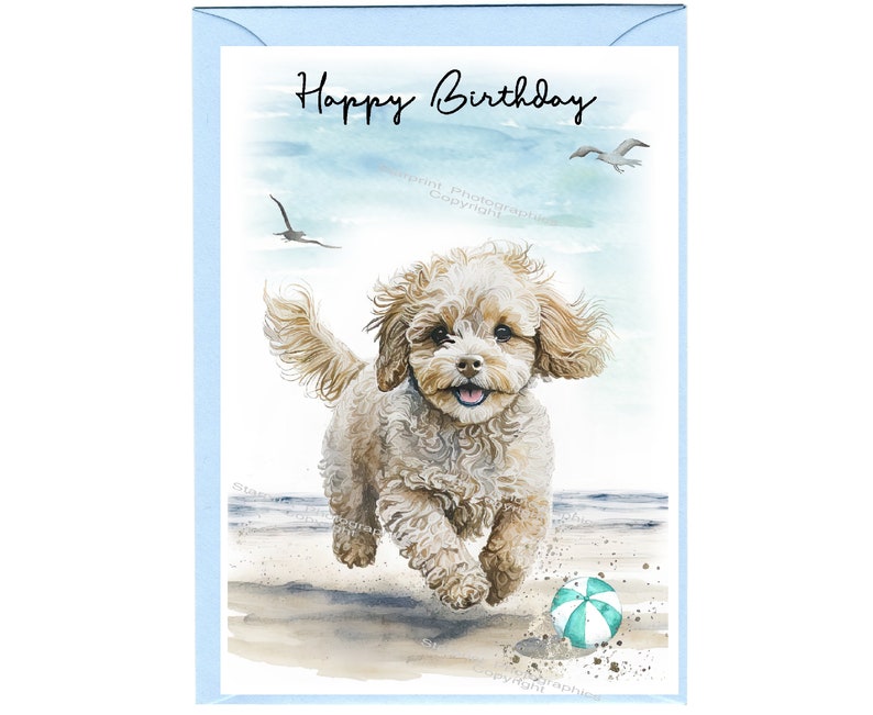 Cavapoo / Doodle Cream Dog "happy Birthday" Card (6" X 4") With ...