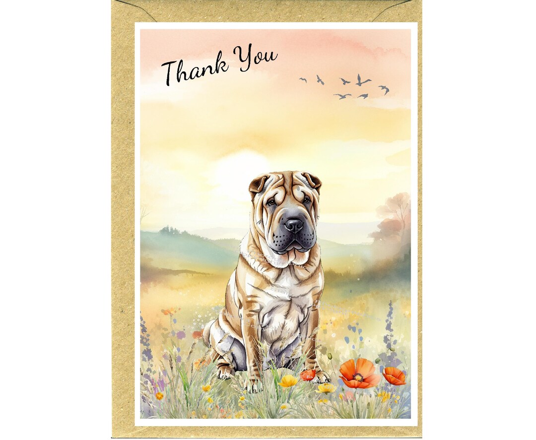 Shar Pei Dog "thank You" Card (6" X 4") With Envelope - Blank Inside ...
