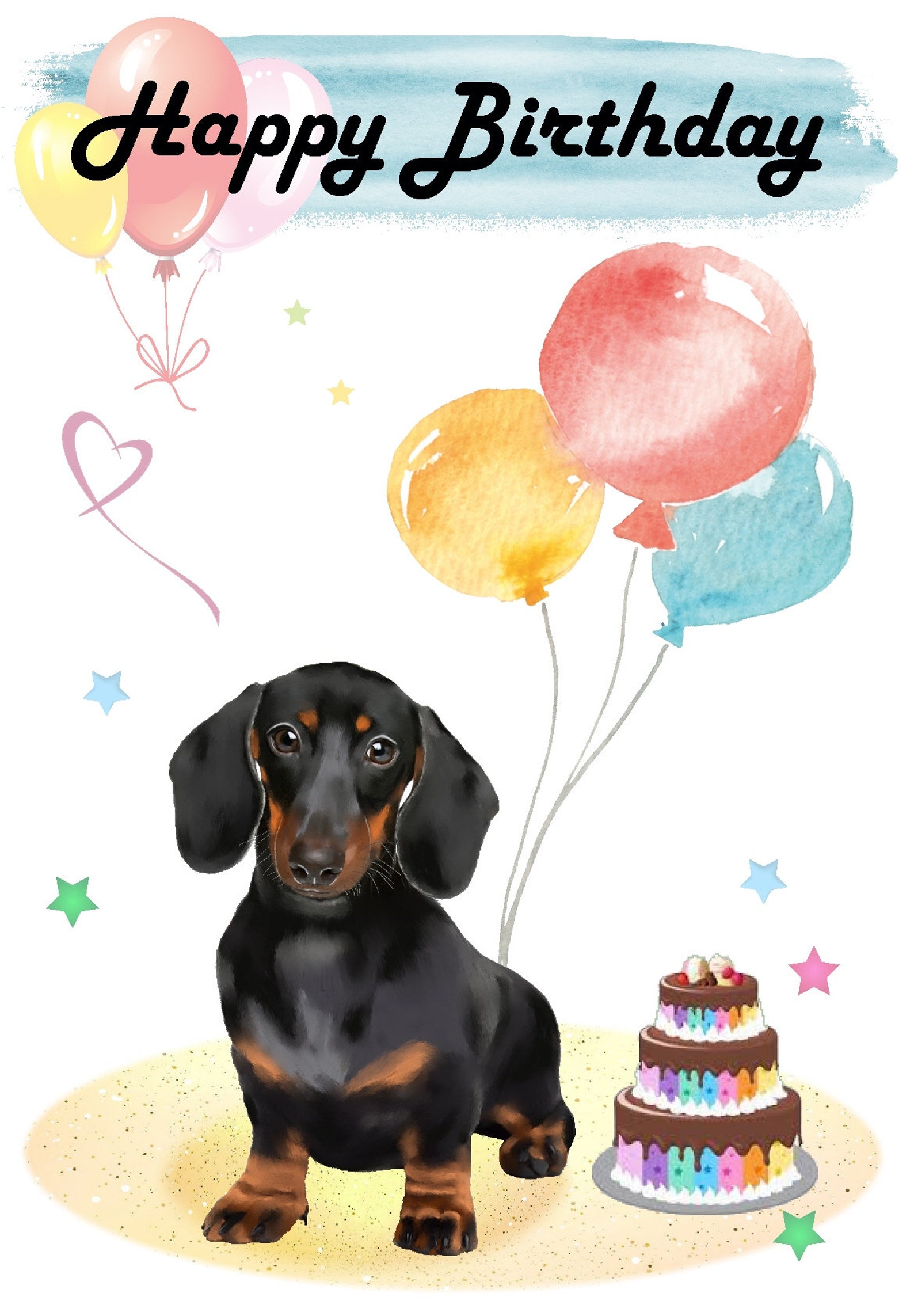 Dachshund Smooth Haired Dog "happy Birthday" Card (6" X 4") With ...