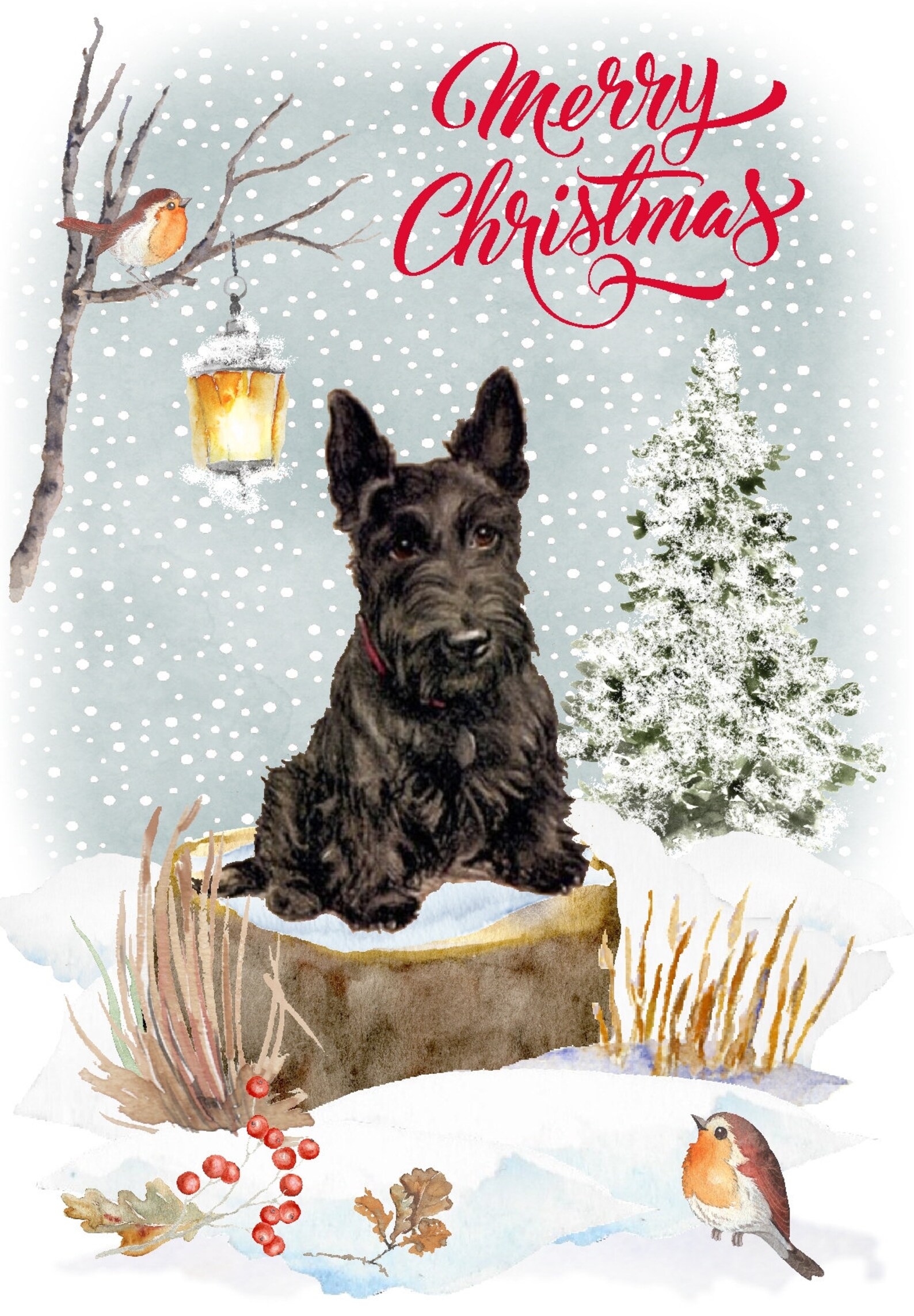 Scottish Terrier / Scottie Dog Christmas Card (6" X 4") Blank Inside ...