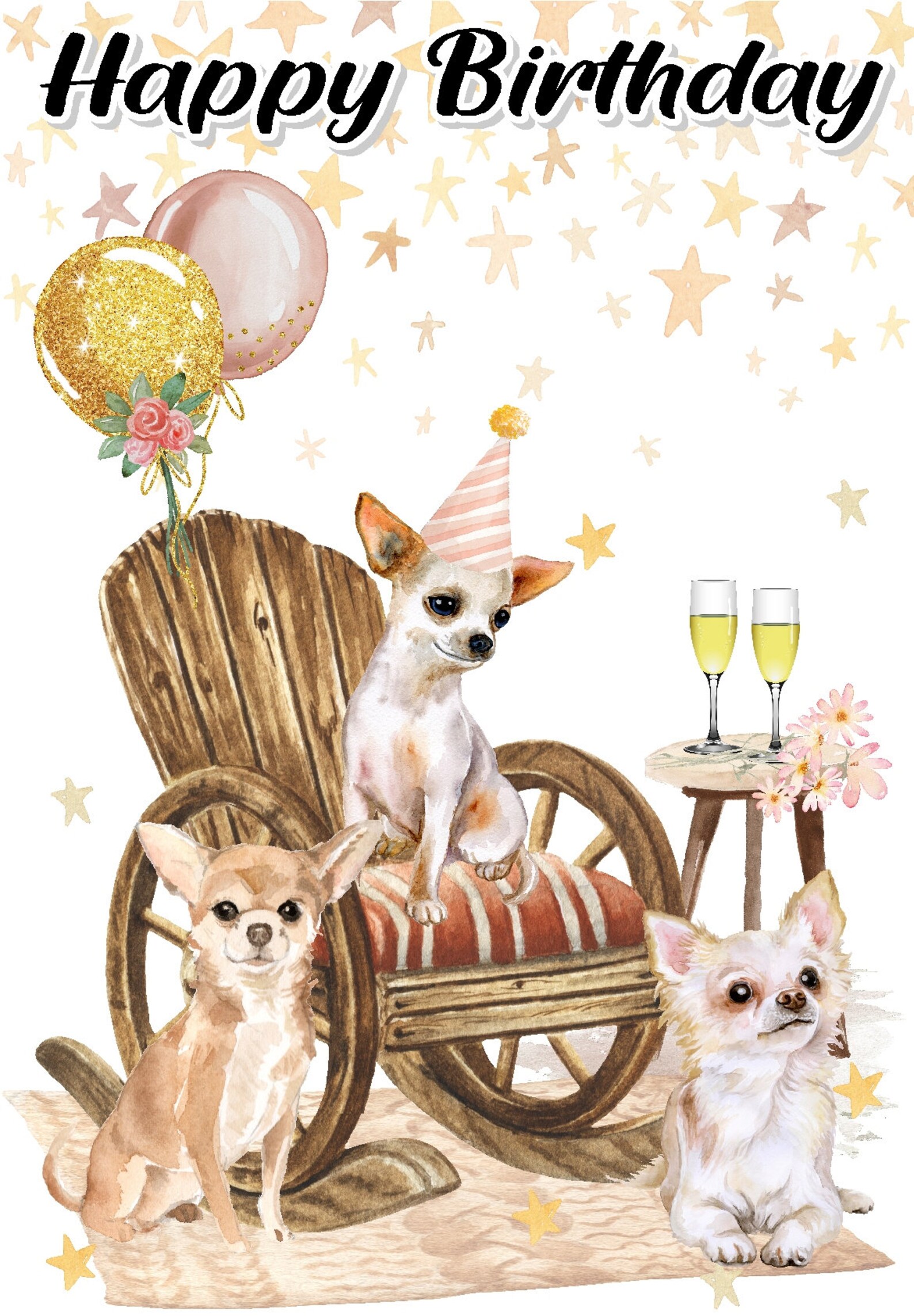 Chihuahua Dog "happy Birthday" Card (6"x 4") With Envelope. Blank ...