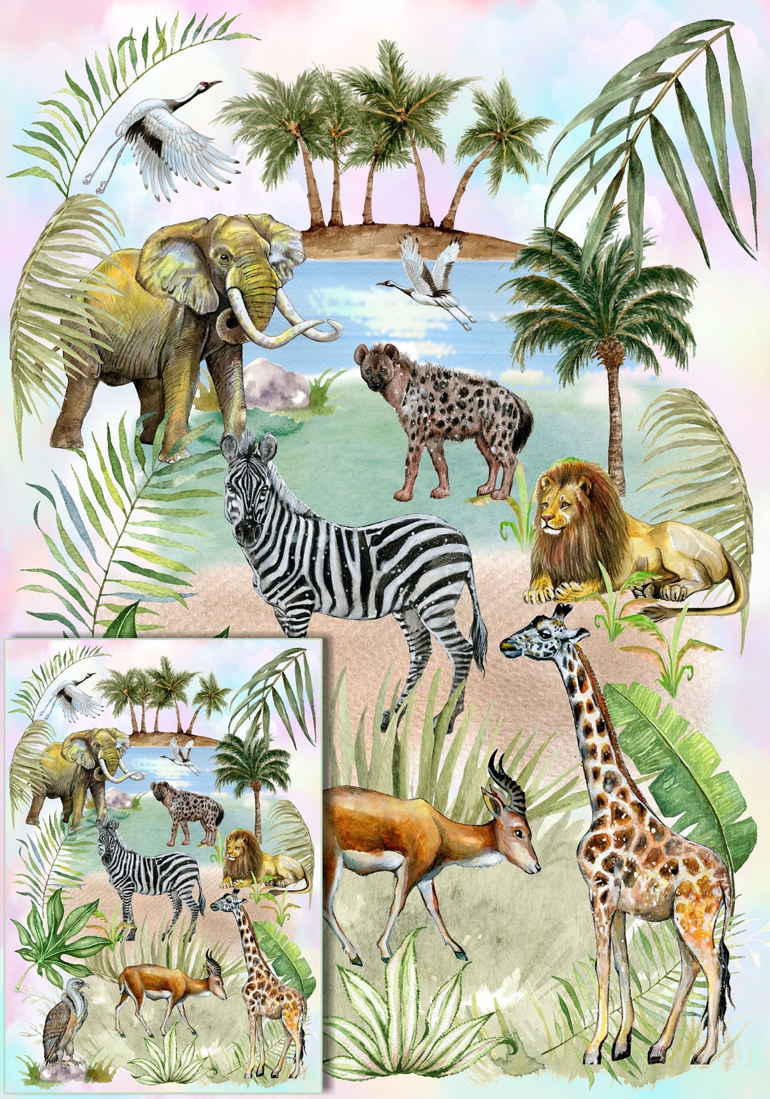 Safari Wild Animals Gift Wrapping Paper With Matching Gift Card - Make ...