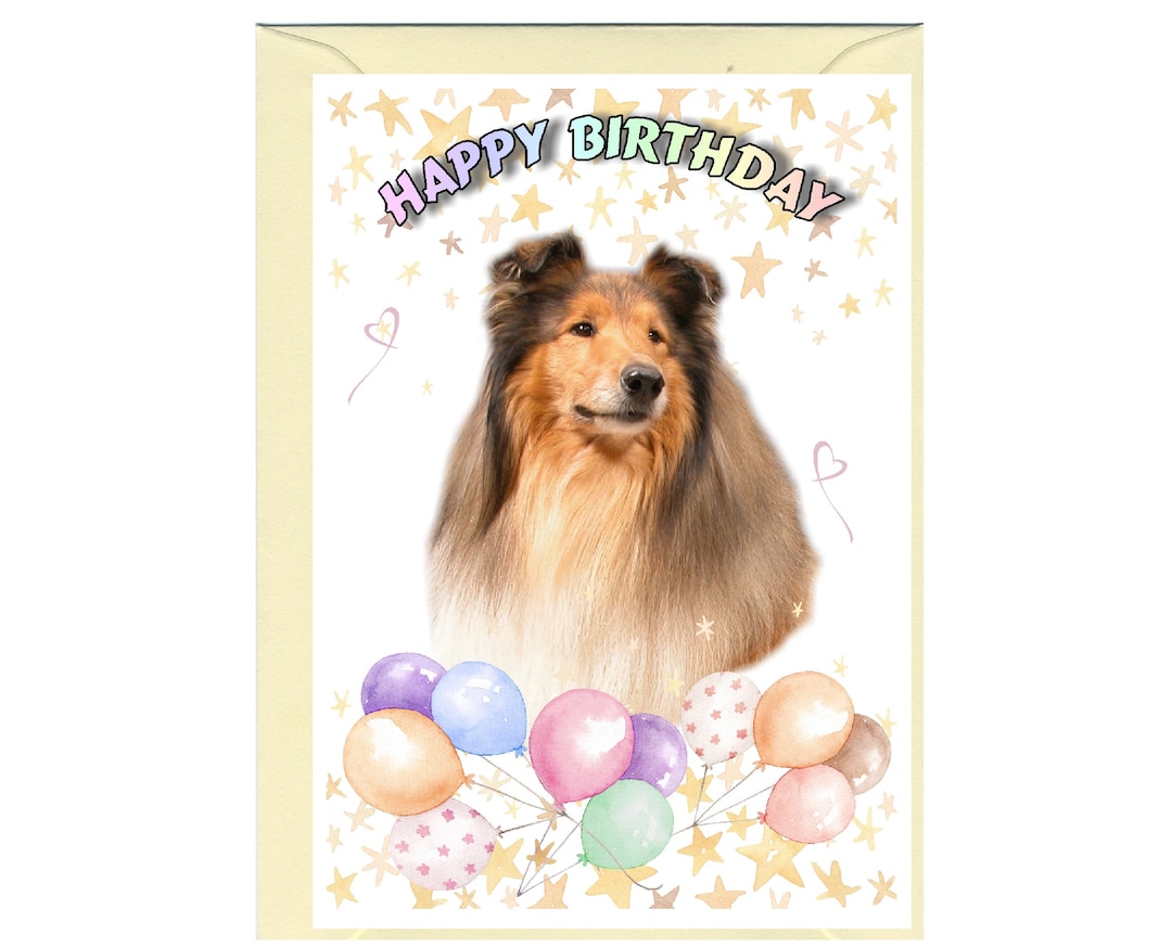 Rough Collie Dog "happy Birthday" Card (6"x 4") With Envelope. Blank ...