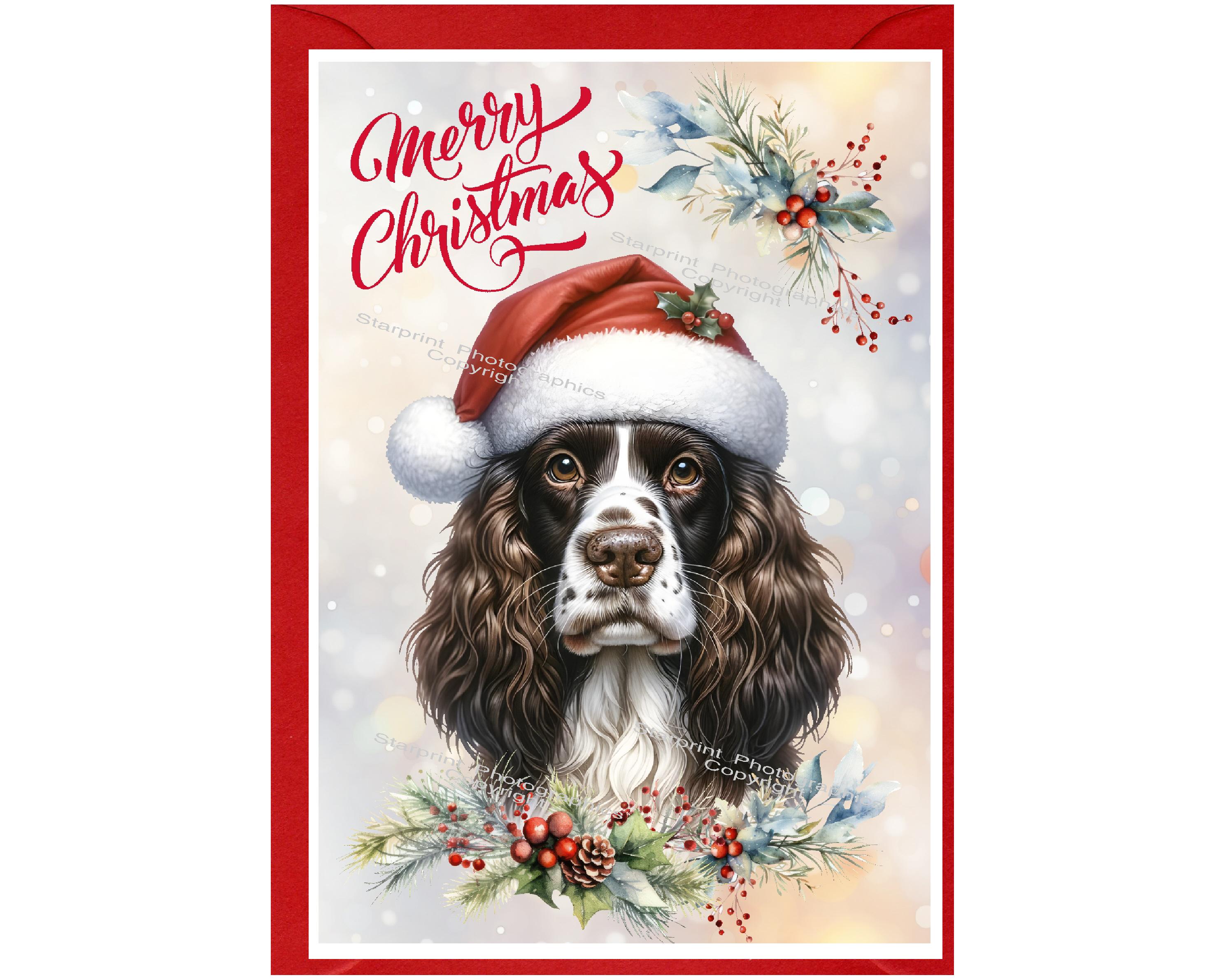 English Springer Spaniel Dog Christmas Card (6" X 4") Blank Inside ...