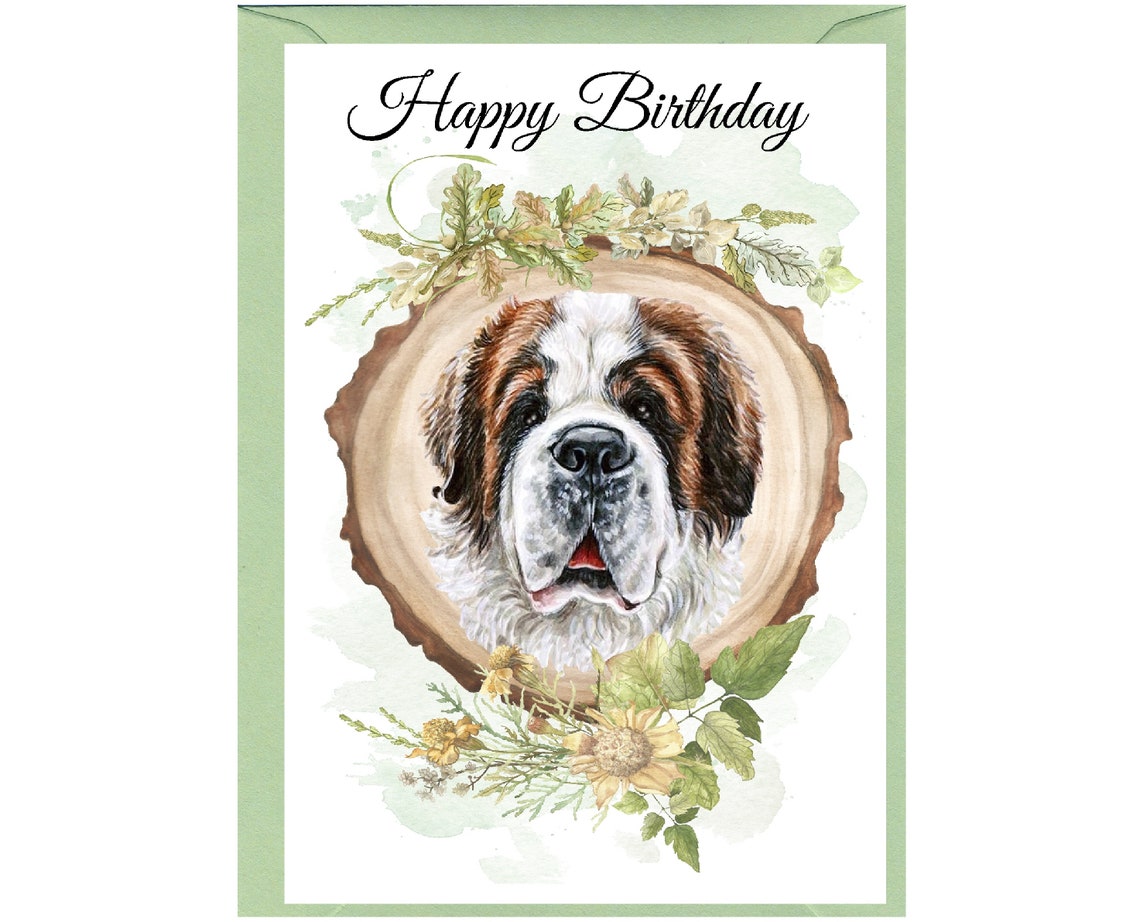 Saint Bernard Dog happy Birthday Card 6x - Etsy