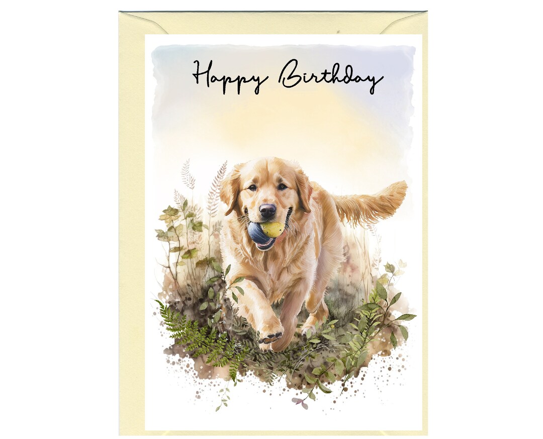 Golden Retriever Dog "happy Birthday" Card (6" X 4") With Envelope ...