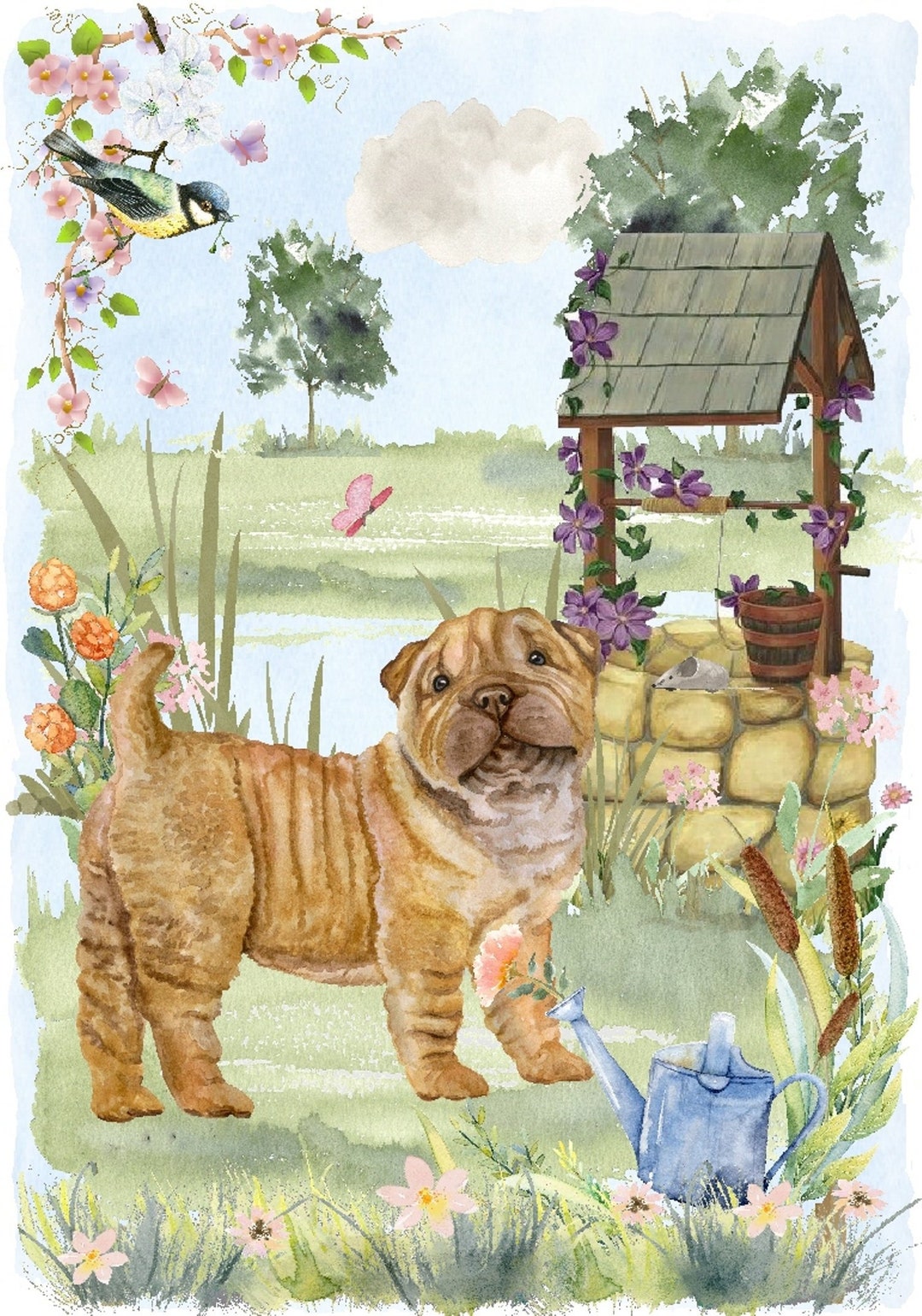 Shar Pei Dog Blank Card /notelet (6" X 4") With Envelope - Wishing Well ...