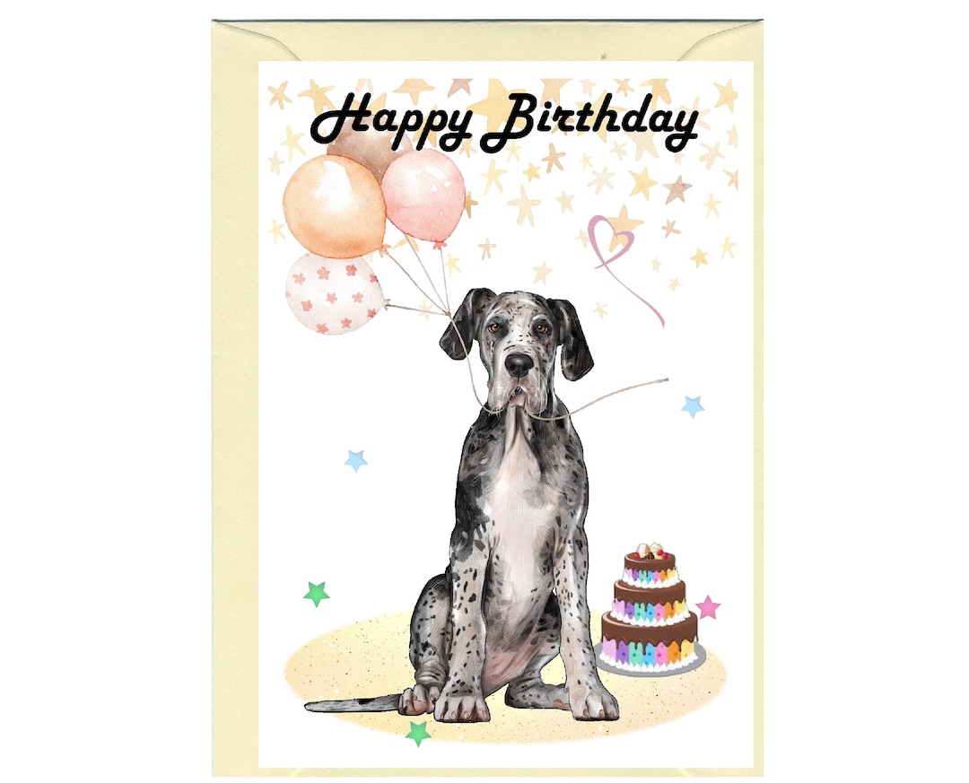 Great Dane Dog Puppy "happy Birthday" Card (6"x 4") With Envelope ...