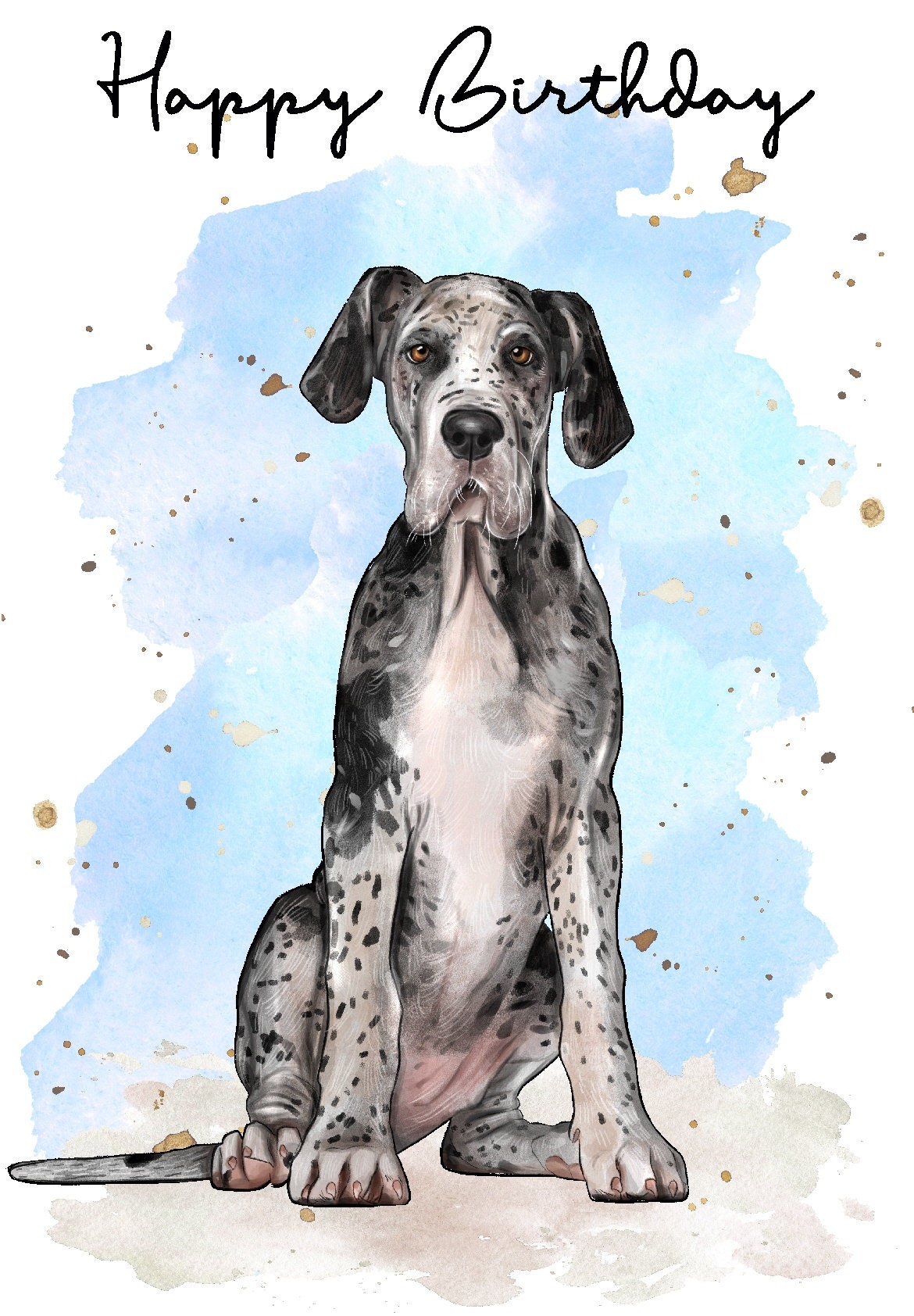 Great Dane Dog "happy Birthday" Card (6"x 4") With Envelope. Blank ...