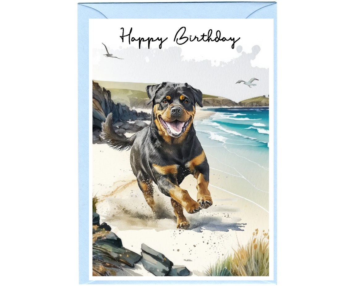 Rottweiler Dog "happy Birthday" Card (6"x 4") With Envelope. Blank ...