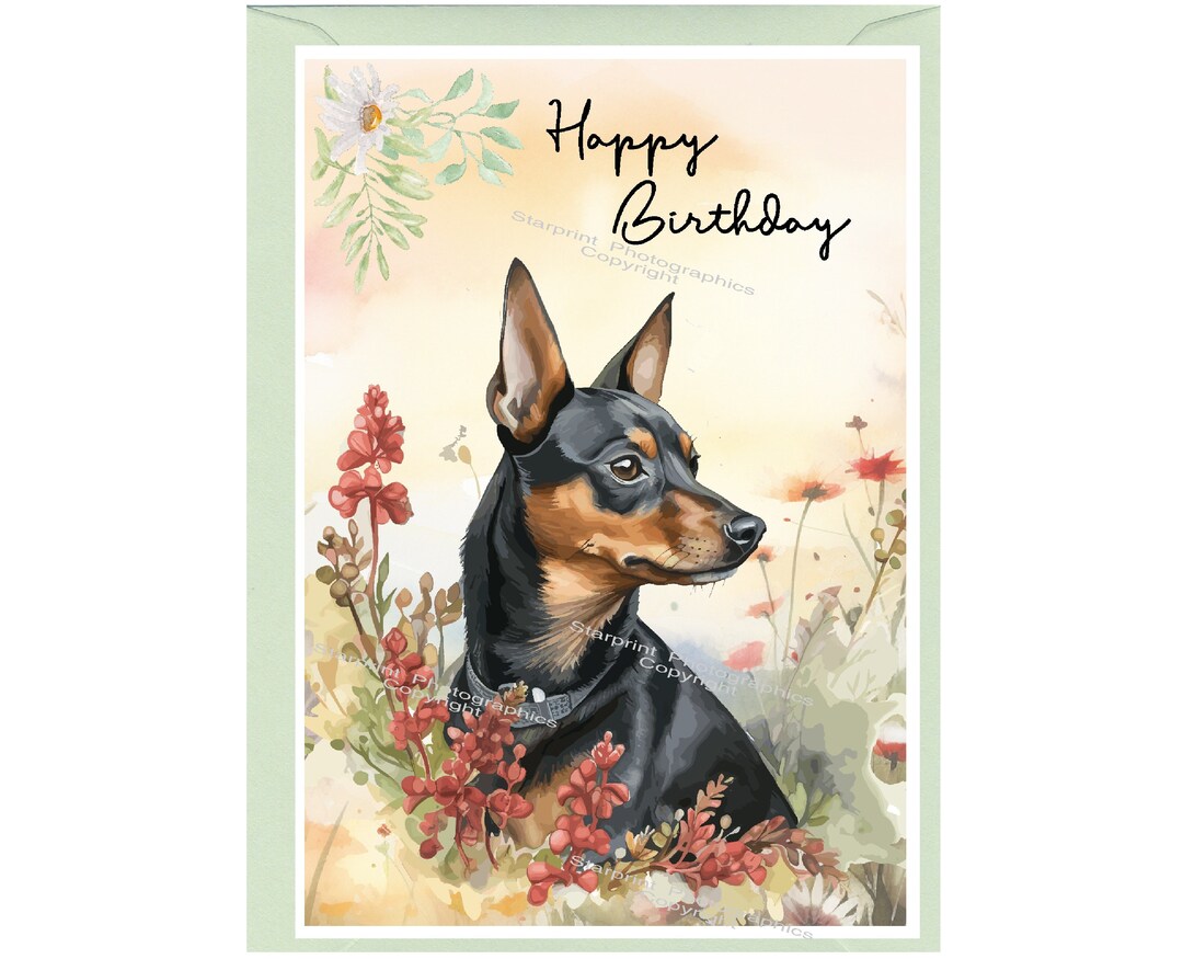 Miniature Pinscher Dog "happy Birthday" Card (6"x 4") With Envelope ...