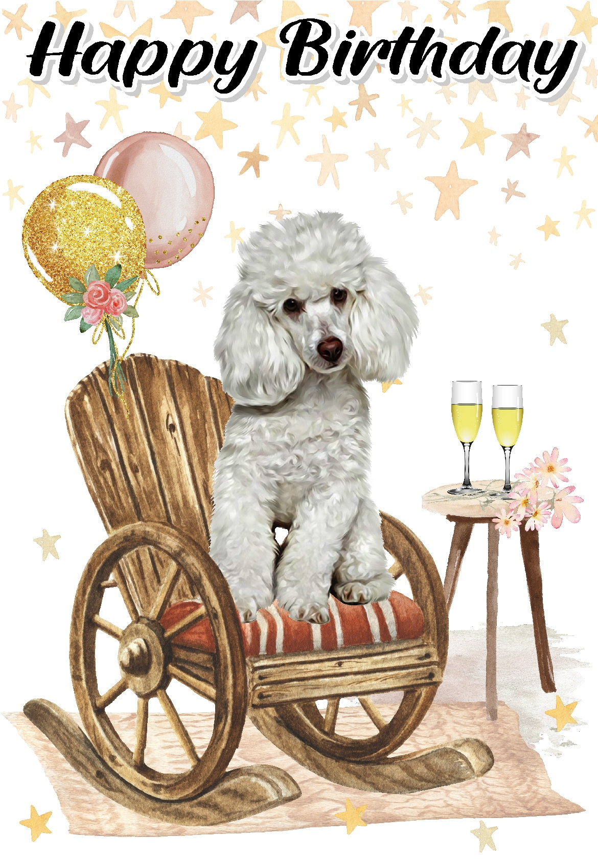Poodle White Dog "happy Birthday" Card (6"x 4") With Envelope. Blank ...