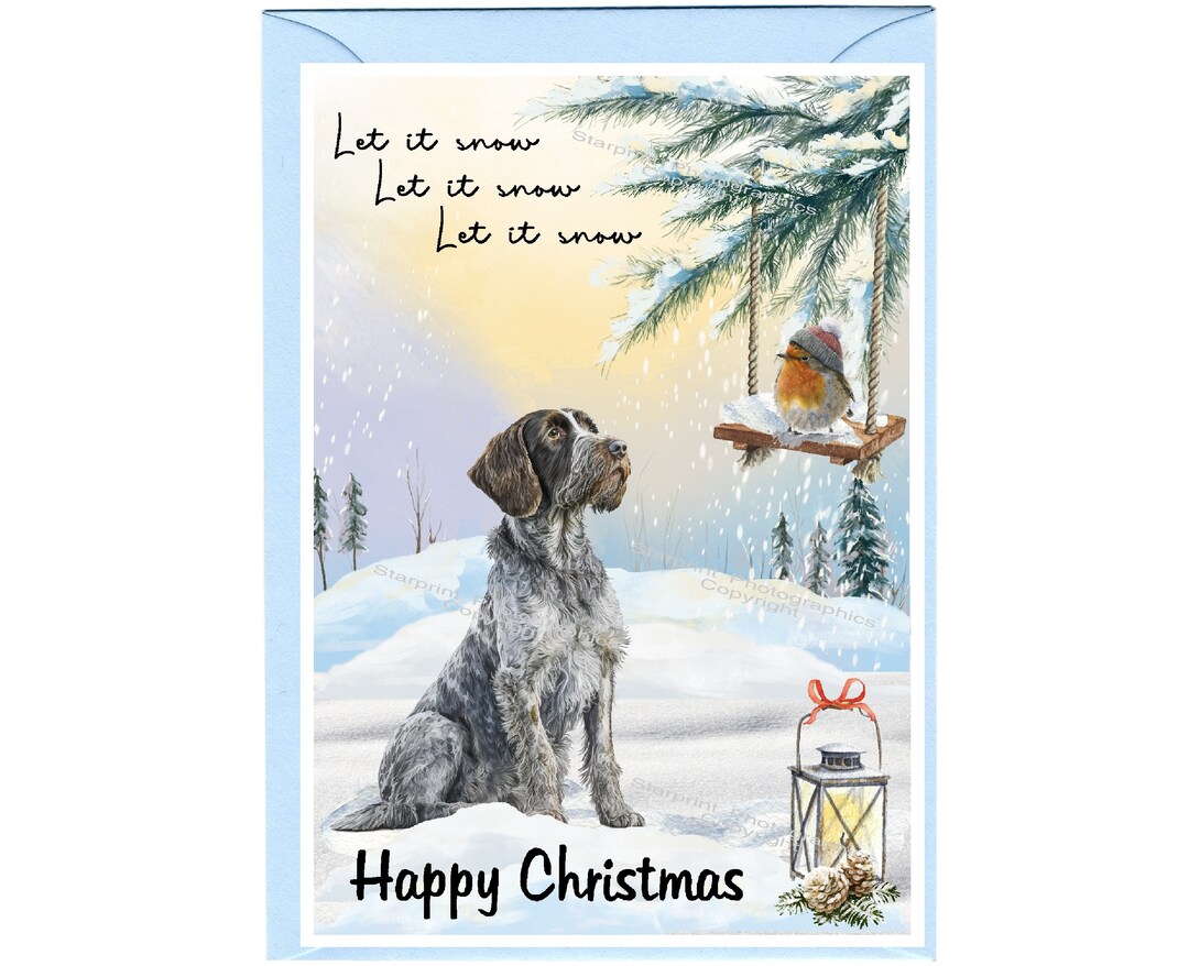 German Wirehaired Pointer Dog Christmas Card (6" X 4") Blank Inside ...