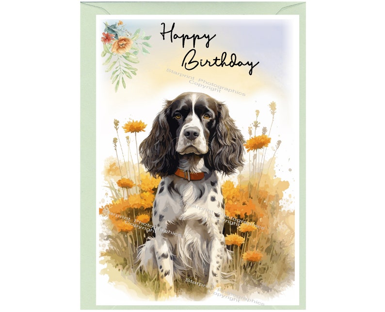 English Springer Spaniel Dog "happy Birthday" Card (6"x 4") With ...