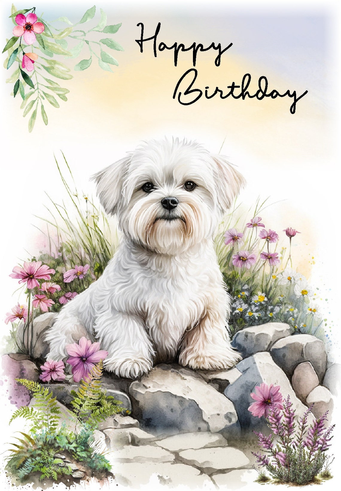 Maltese Dog "happy Birthday" Card (6"x 4") With Envelope. Blank Inside ...