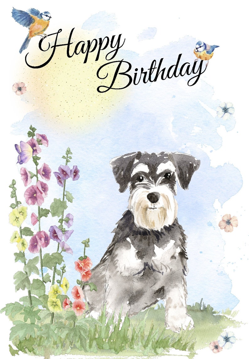 Miniature Schnauzer Dog happy Birthday Card - Etsy