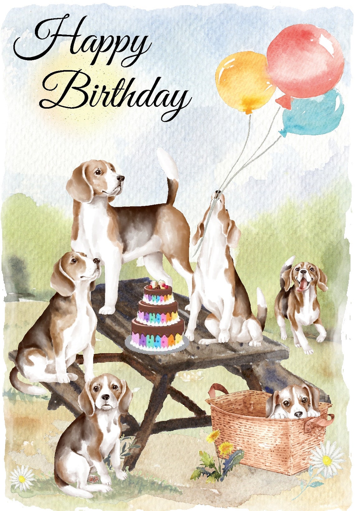Beagle Dog "happy Birthday" Card (6" X 4") With Envelope - Blank Inside ...
